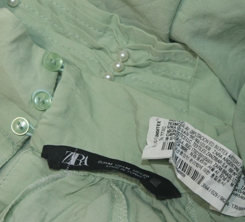 ZARA Pearls Contrast High Neck Light Greet Blouse with Puff Sleeves ...