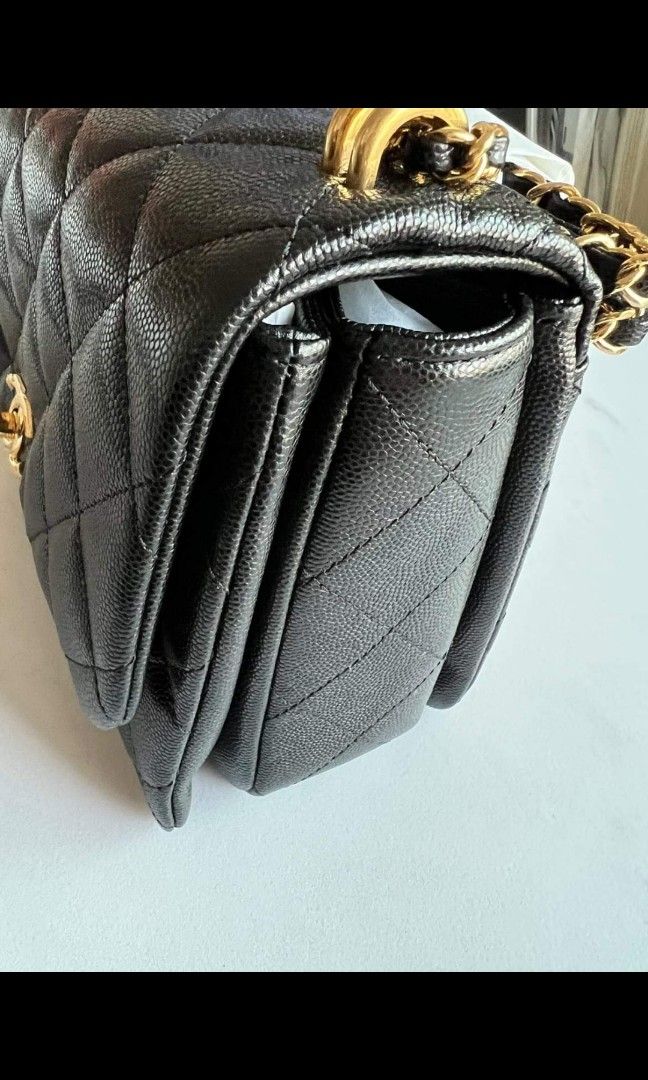 22k chanel coco first (23cm) small flap in black caviar, Luxury, Bags ...