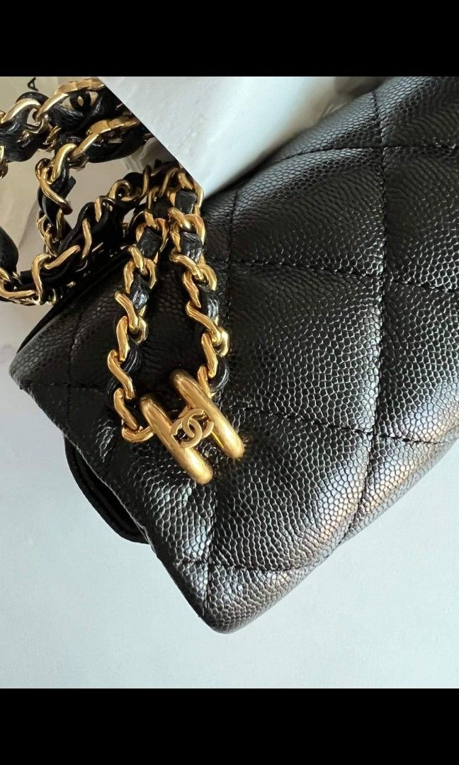 22k chanel coco first (23cm) small flap in black caviar, Luxury, Bags ...