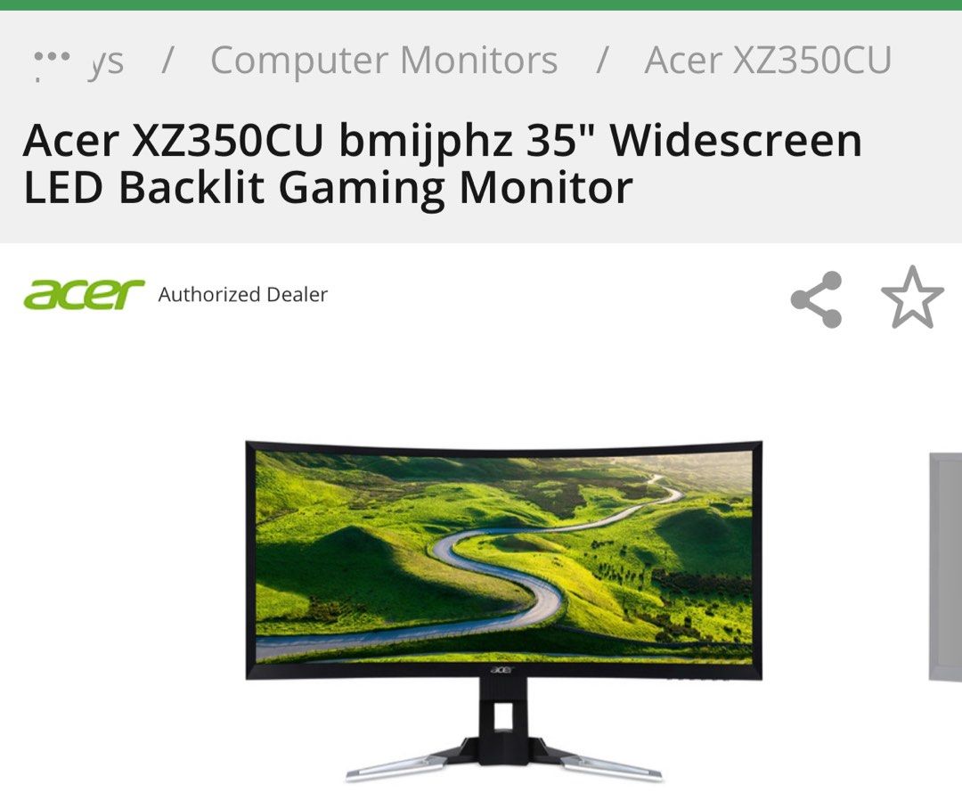 Acer 35 inch 144Hz curved monitor XZ350CU, Computers & Tech, Parts ...