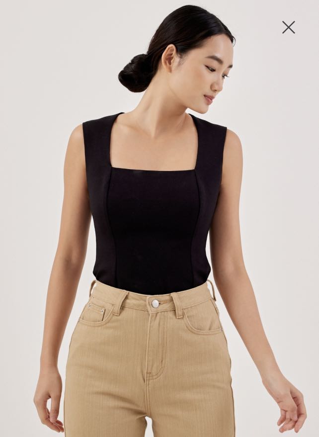 Allegra Square Neck Fitted Top, Women's Fashion, Tops, Sleeveless on ...