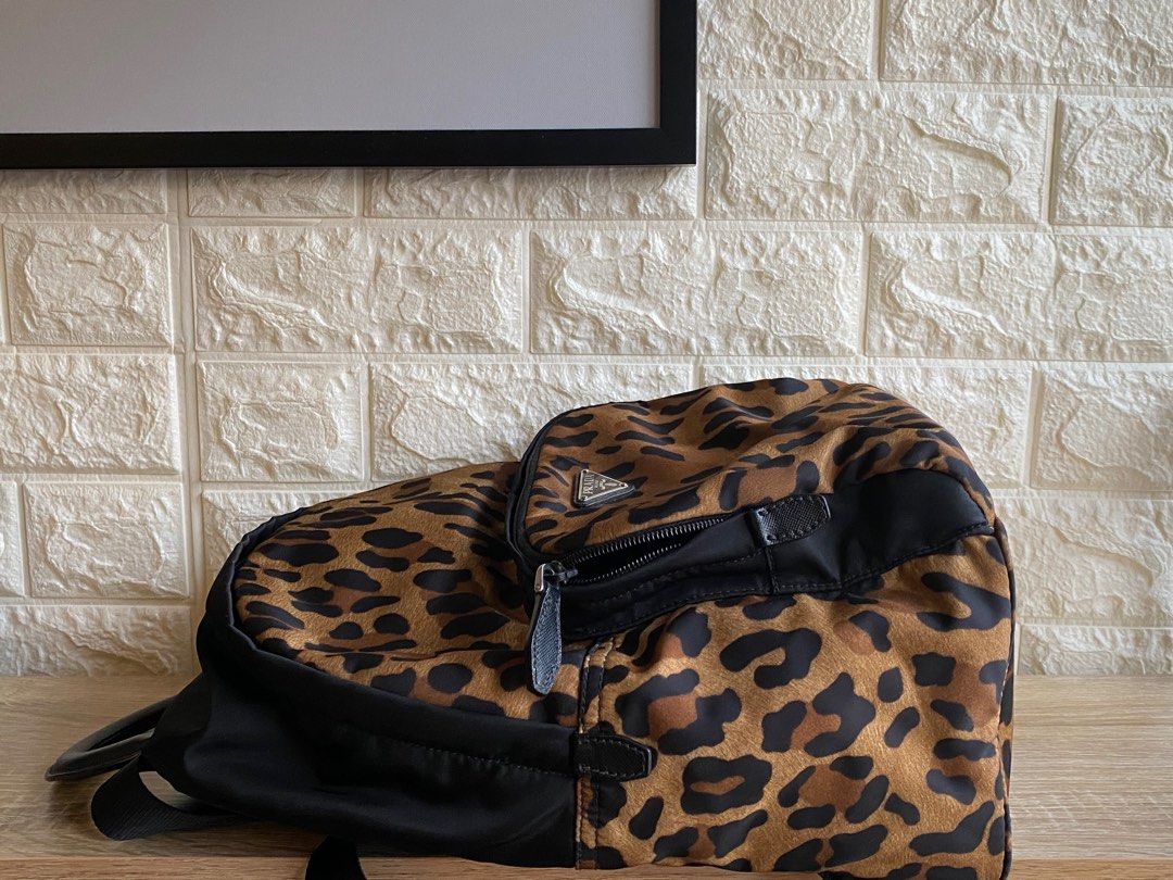 Authentic Prada Leopard Print Nylon Medium Backpack, Luxury, Bags ...