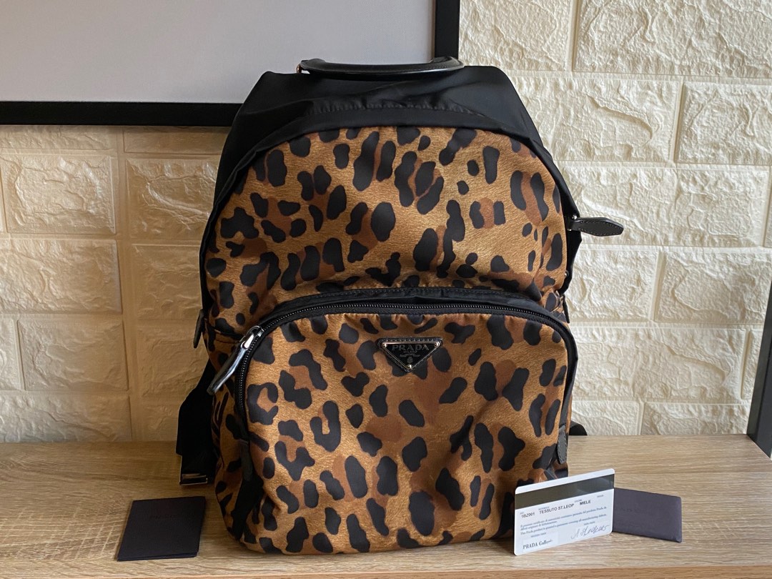 Authentic Prada Leopard Print Nylon Medium Backpack, Luxury, Bags ...