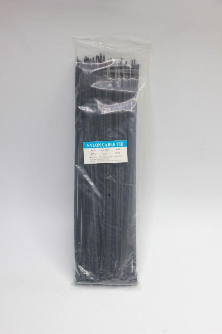 CABLE TIE NYLON 4x300mm BLACK, SELF-LOCKING CABLE WIRE, HEAVY DUTY, 100pcs per PACK, Commercial ...
