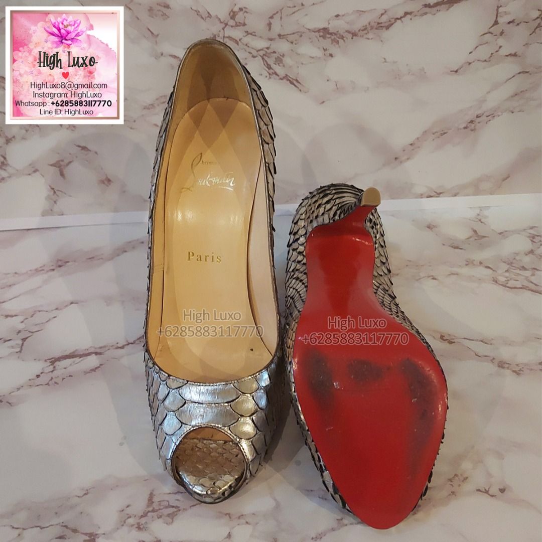 Christian Louboutin TiTi Python Size 37.5 Cosmo Silver High Heels Open ...
