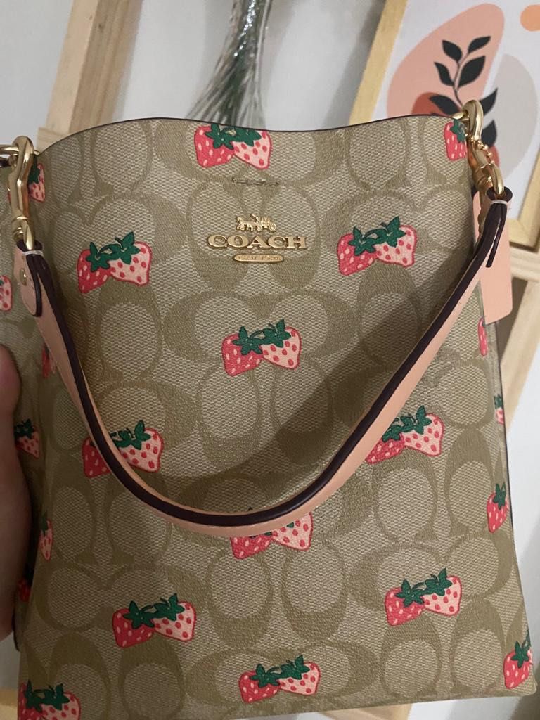 COACH Mollie Bucket Bag 22 In Signature Canvas With Strawberry Print ...