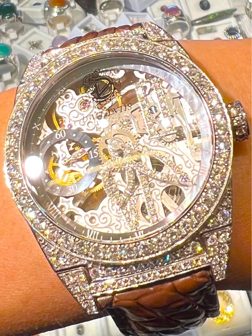 D'Atlantis Full Diamond Skeleton Watch , Luxury, Watches on Carousell