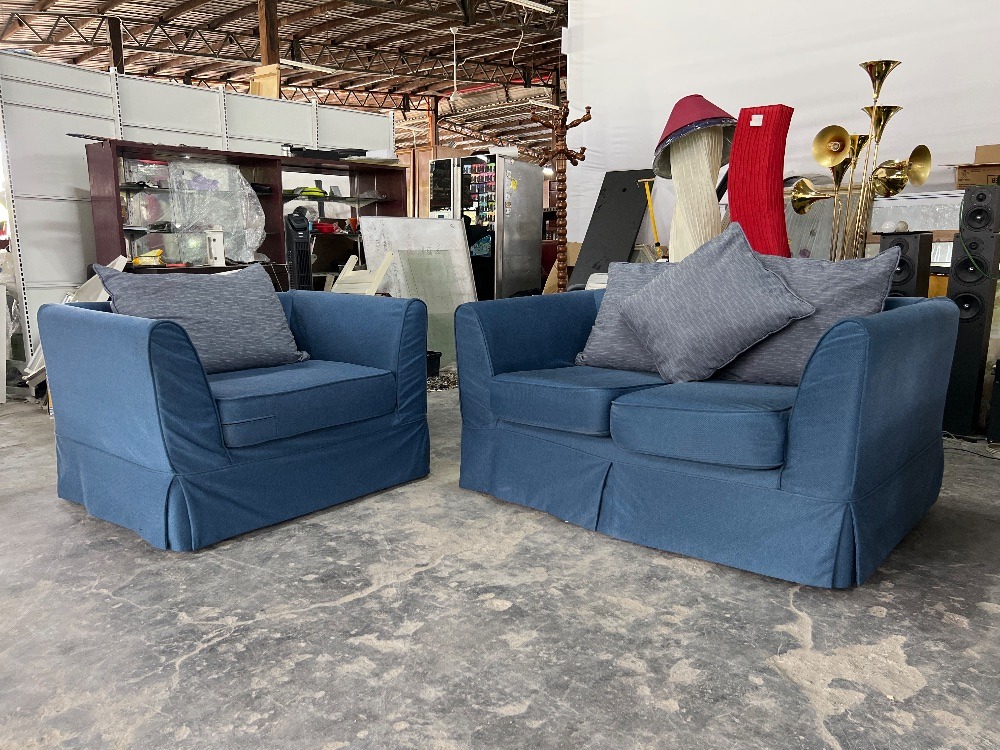Fabric 1+2 Seater Sofa Sky Blue Colour Set / Fabrik 1+2 Seater Sofa Set ...
