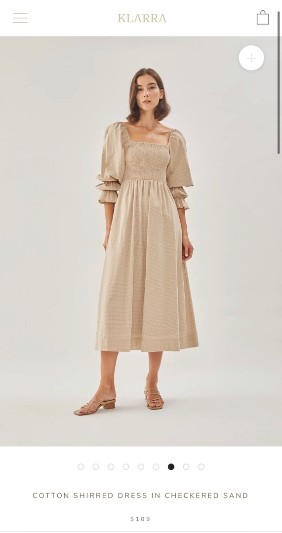 Klarra shirred dress in checkered sand XS, Women's Fashion, Dresses ...