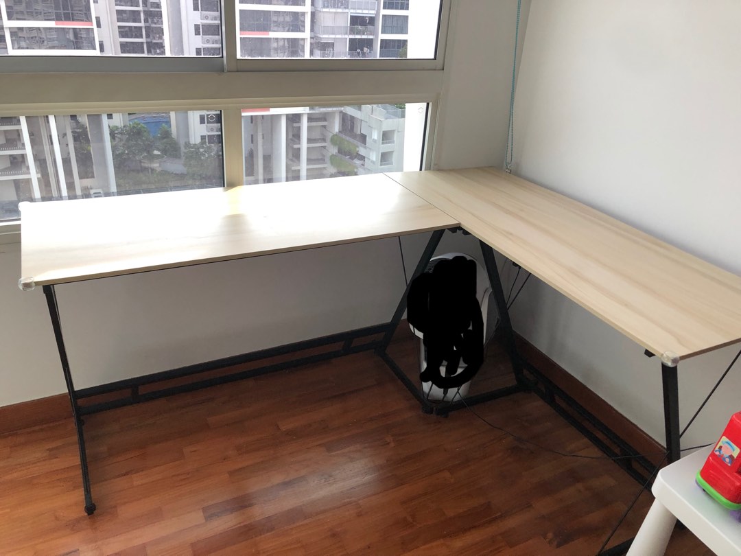 L shape computer/study table, Furniture & Home Living, Furniture ...