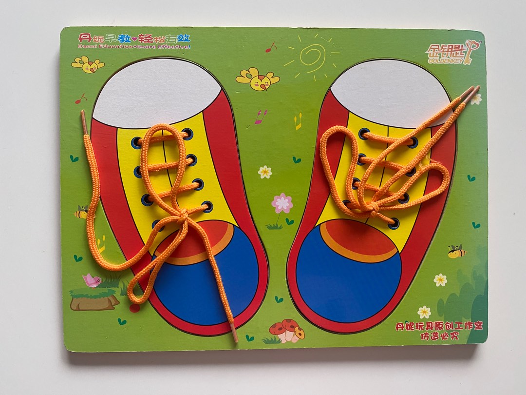Wooden Shoe Lacing Puzzle Board, Hobbies & Toys, Toys & Games on Carousell
