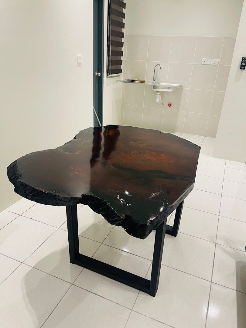 Meja kayu cengal epoxy dining table, Furniture & Home Living, Furniture ...