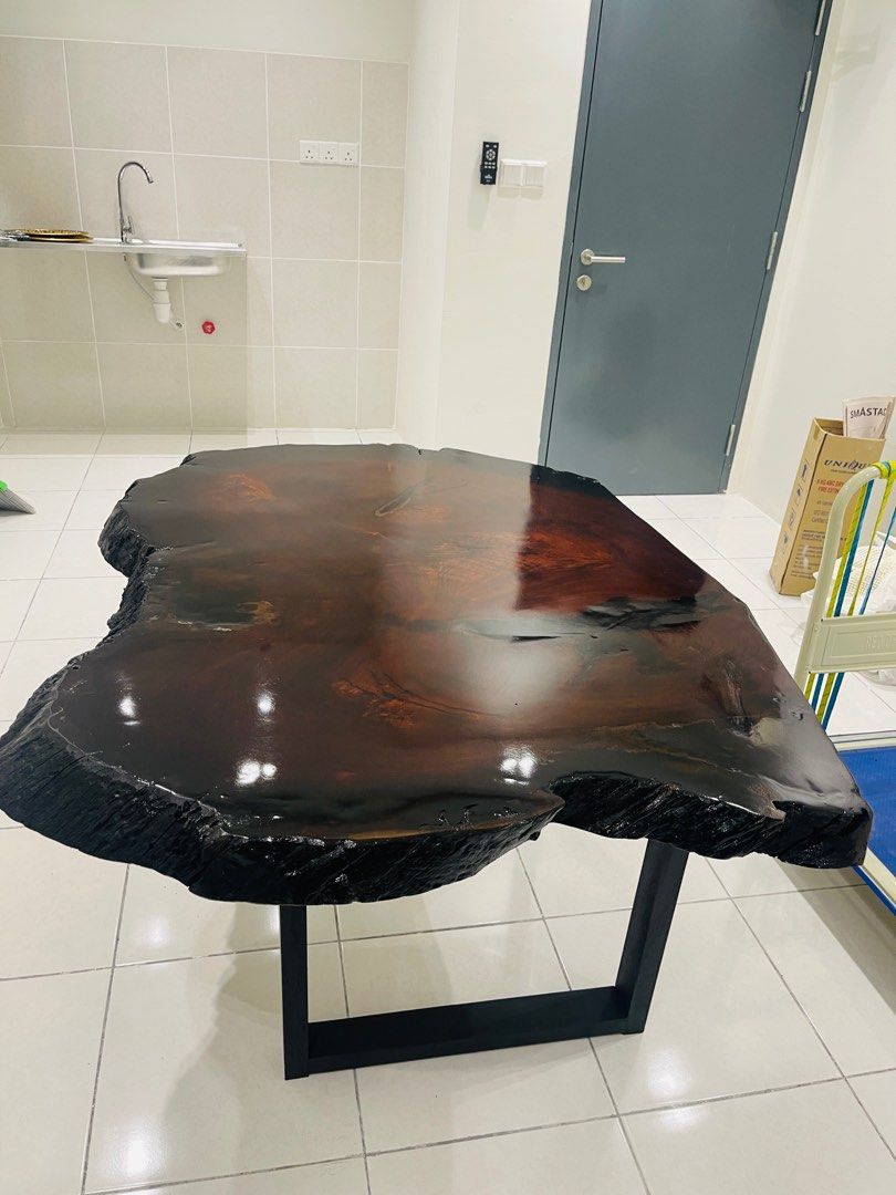 Meja kayu cengal epoxy dining table, Furniture & Home Living, Furniture ...