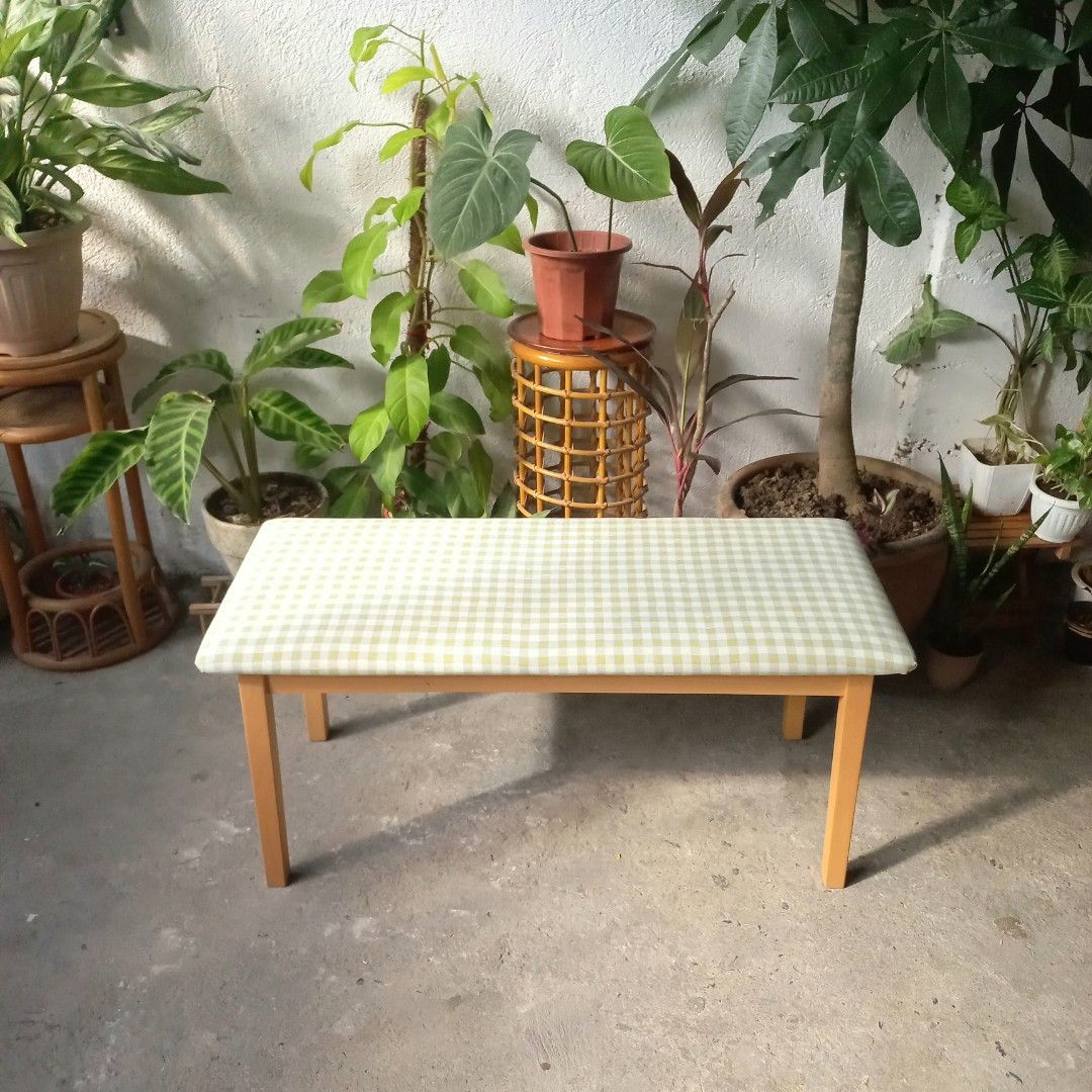 Beech wood nitori minimalist modern 2 seater padded bench, Furniture ...