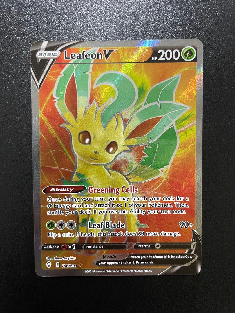 Pokemon TCG Leafeon V - 166/203 - Full Art Ultra Rare Sword & Shield ...