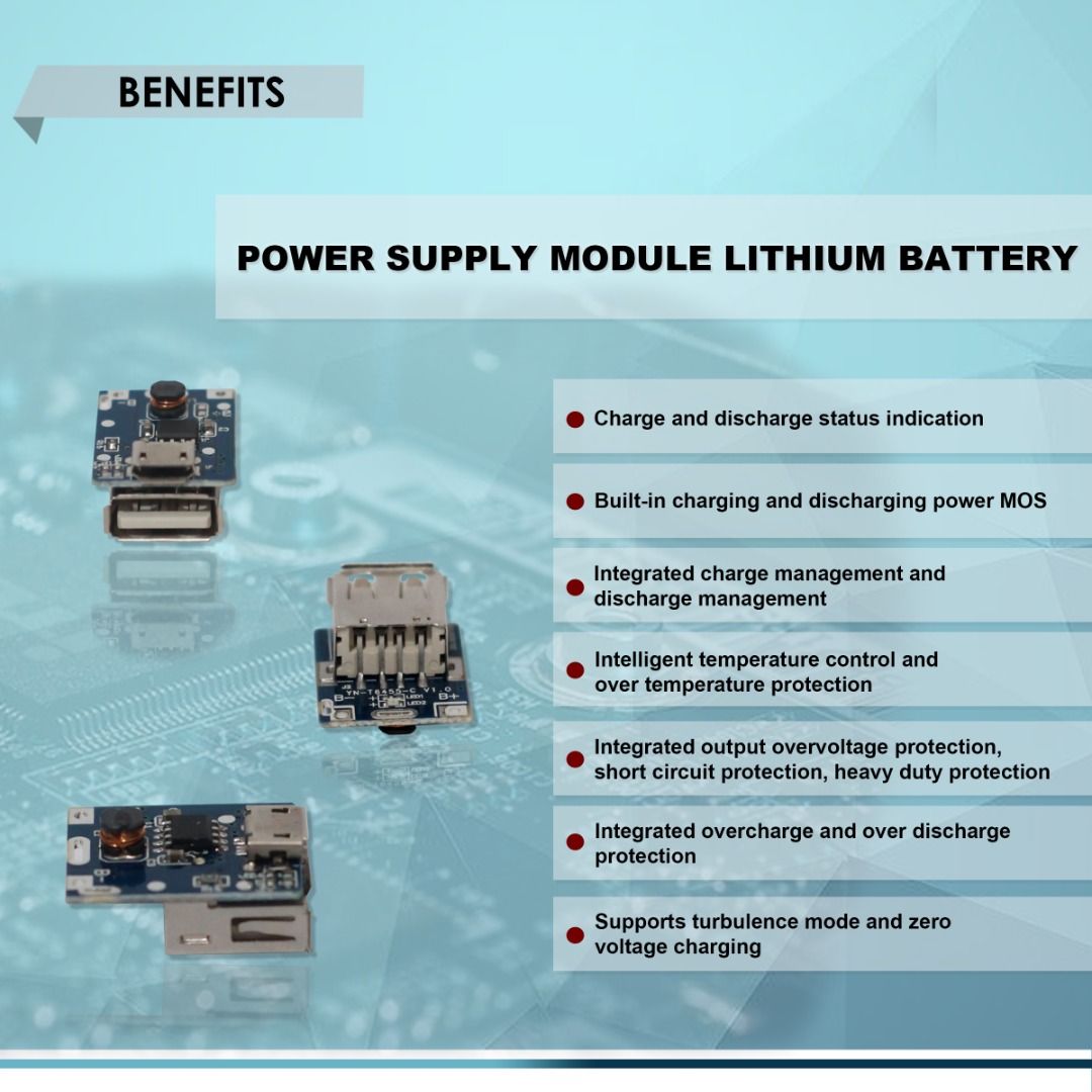 POWER SUPPLY MODULE LITHIUM BATTERY, 5V 1A 134N3P, CHARGING PROTECTION ...