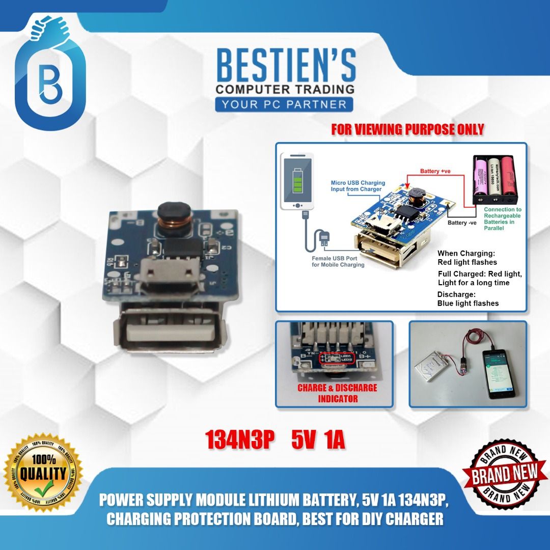 POWER SUPPLY MODULE LITHIUM BATTERY, 5V 1A 134N3P, CHARGING PROTECTION ...
