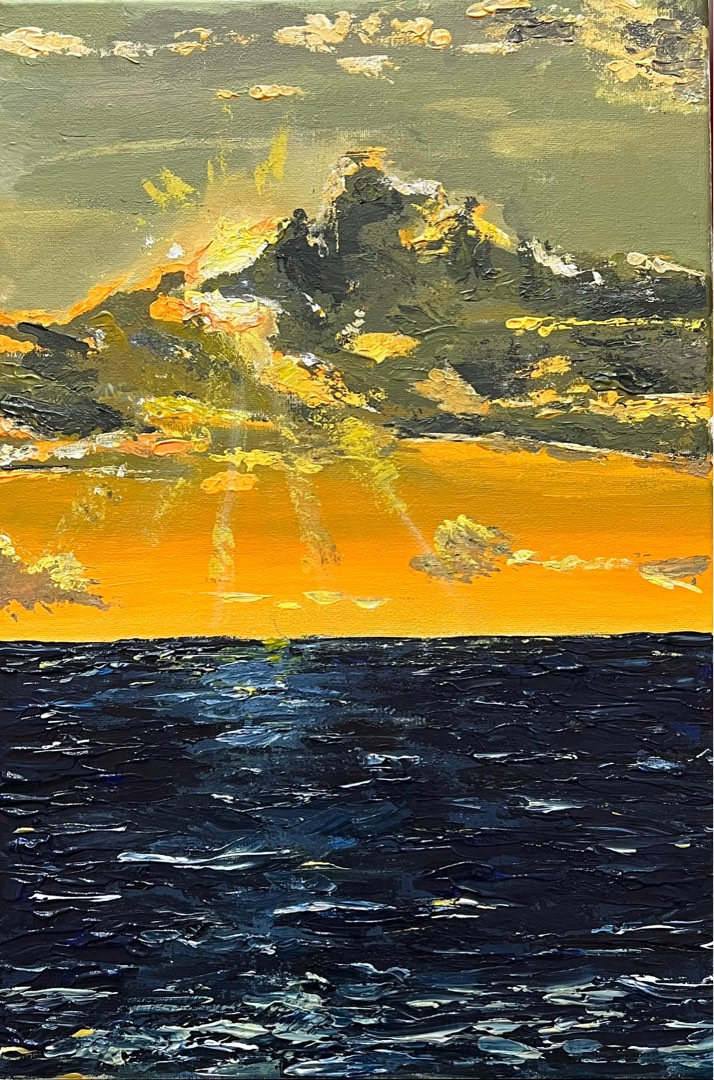 RUSH SELLING Impasto Sunset Painting on Ocean/Beach, Hobbies & Toys ...