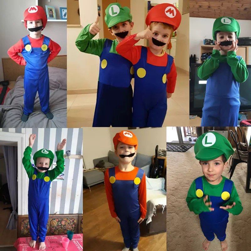 Super Mario Luigi Kids Halloween Children Day Jumpsuit Cosplay Costume ...