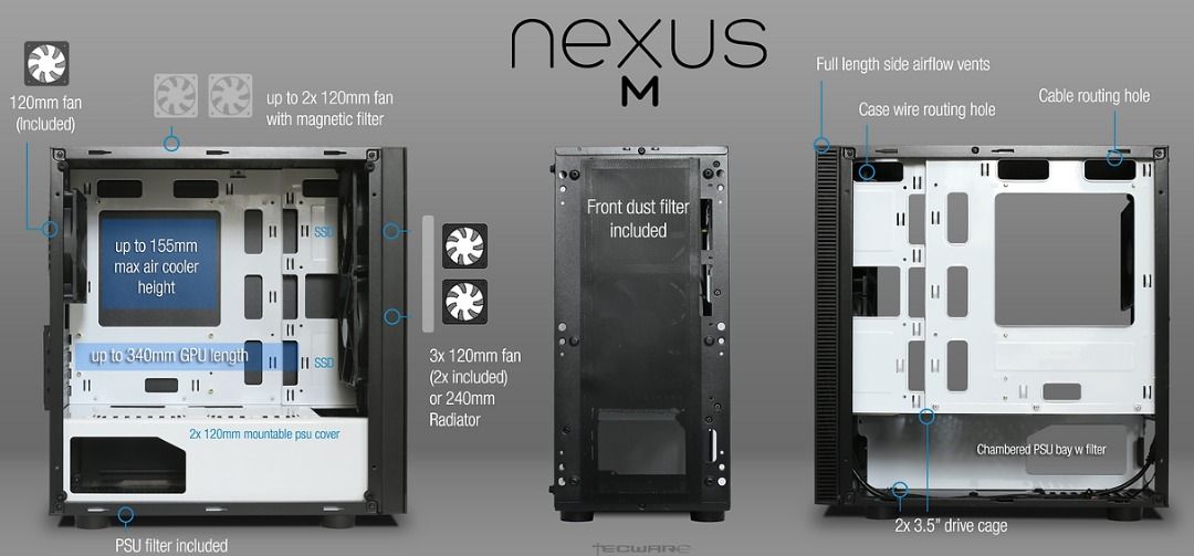 Techware Nexus M (MATX, ITX) Casing (4 Fans Included), Computers & Tech ...