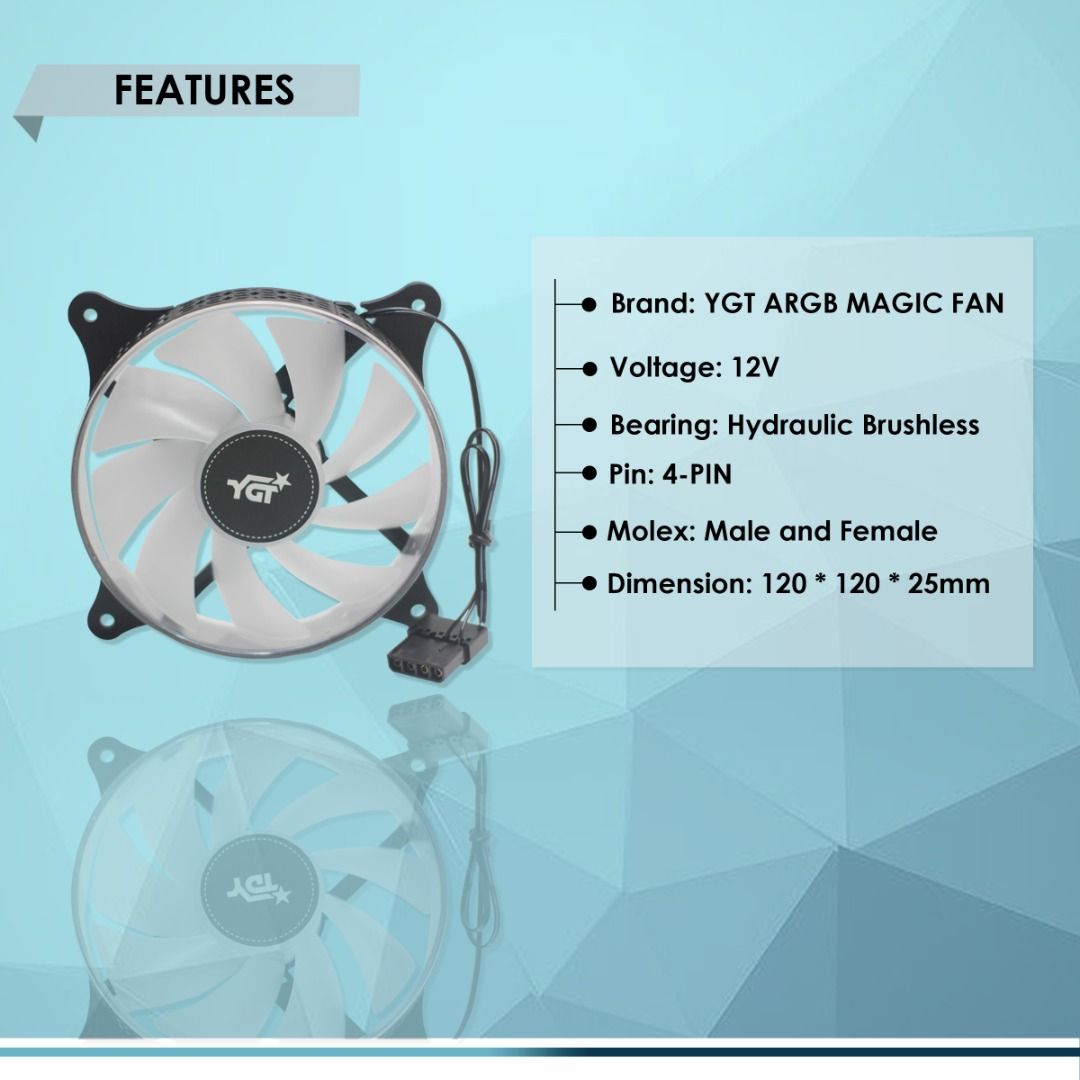 YGT ARGB MAGIC FAN BLACK, 4-PIN MOLEX MALE and FEMALE, #1290 12V DC 0 ...