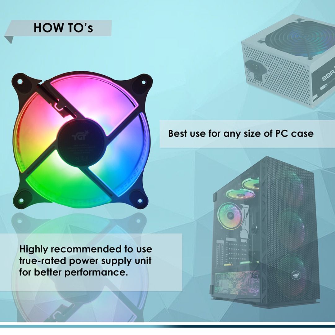 YGT ARGB MAGIC FAN WHITE, 4-PIN MOLEX MALE and FEMALE, #1290 12V DC 0 ...