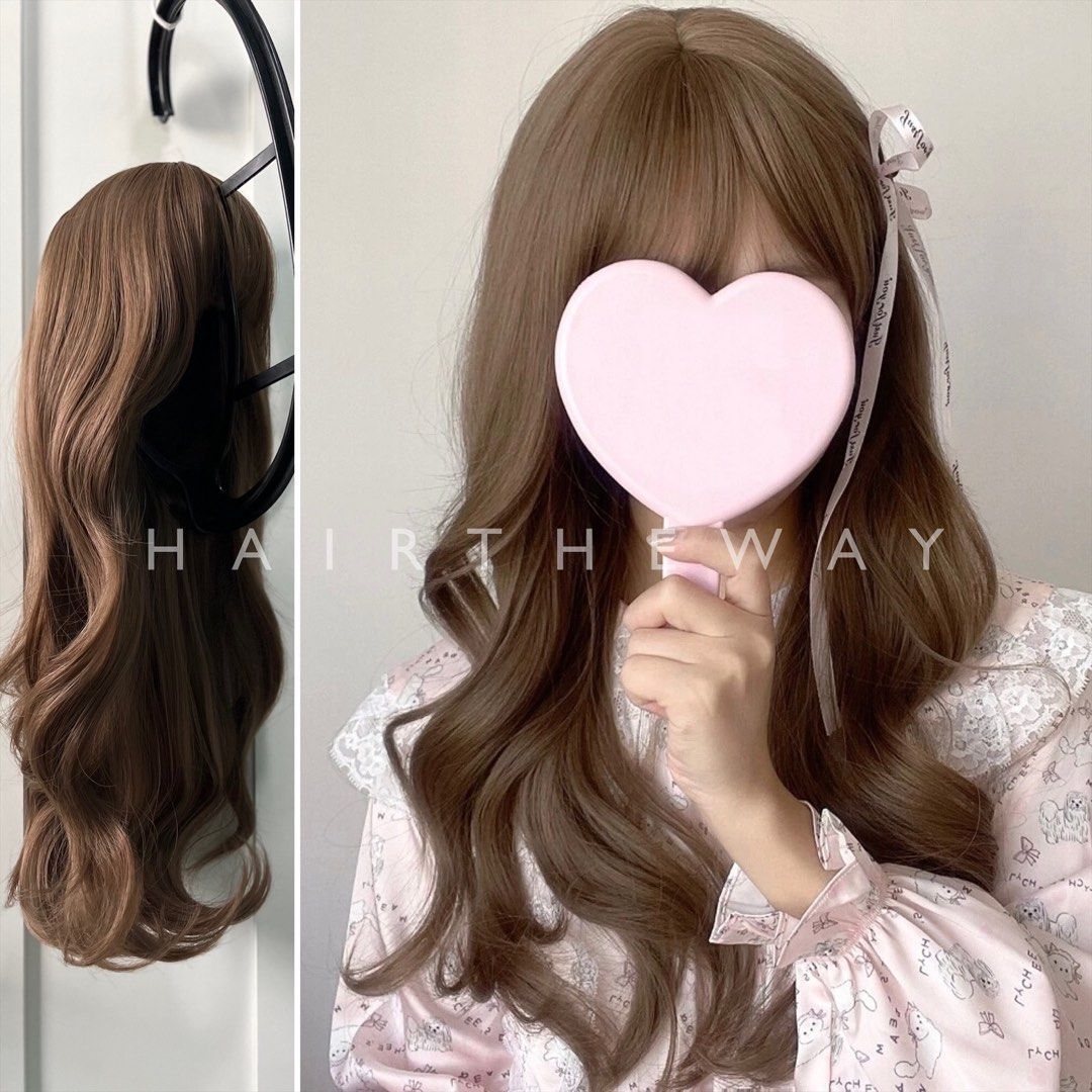 BETH | Soft Brown Wavy Perm Long Realistic Natural Hair Wig with Bangs ...