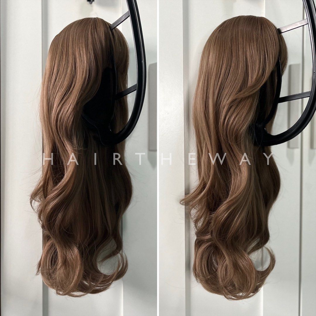 BETH | Soft Brown Wavy Perm Long Realistic Natural Hair Wig with Bangs ...