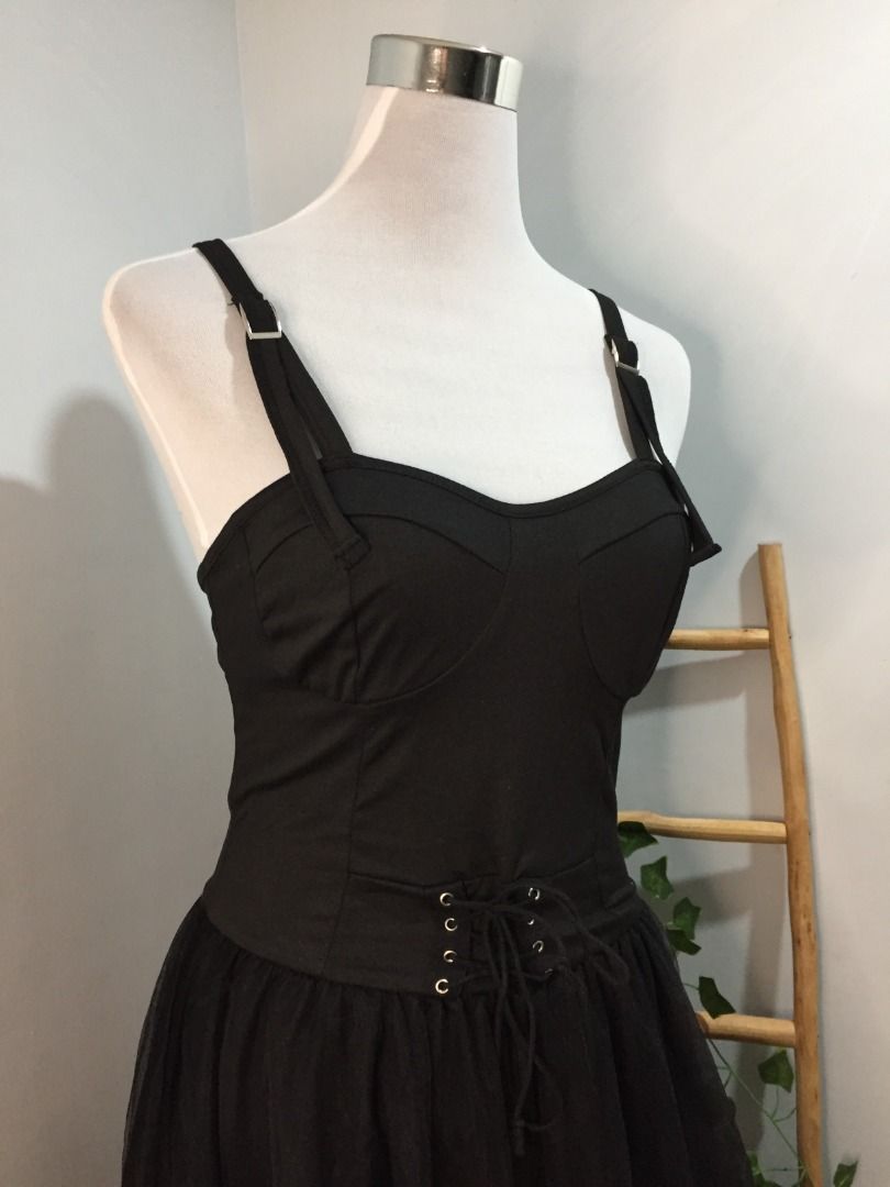 Black Sexy Bustier Cami Dress Mesh Overlay Corset style, Women's ...