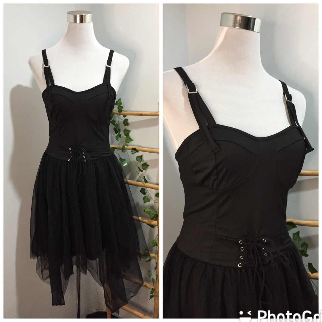 Black Sexy Bustier Cami Dress Mesh Overlay Corset style, Women's ...