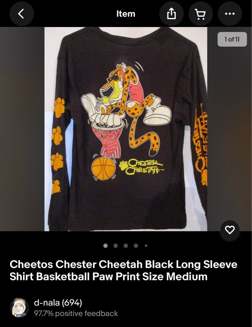 Cheetos Chester Cheetah Black Longsleeves Shirt, Men's Fashion, Tops ...