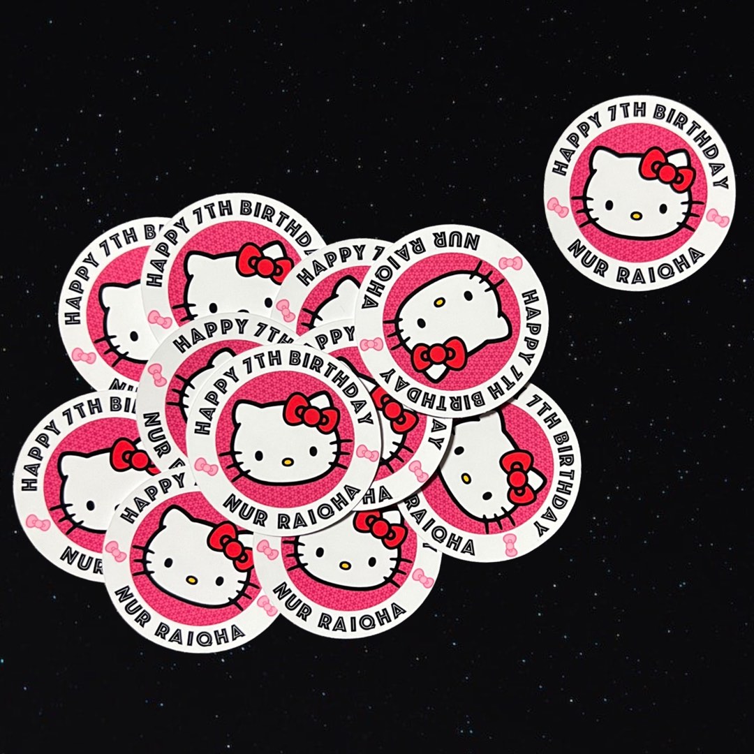 Customised Personalised Hello Kitty Birthday Stickers / Tags, Hobbies ...