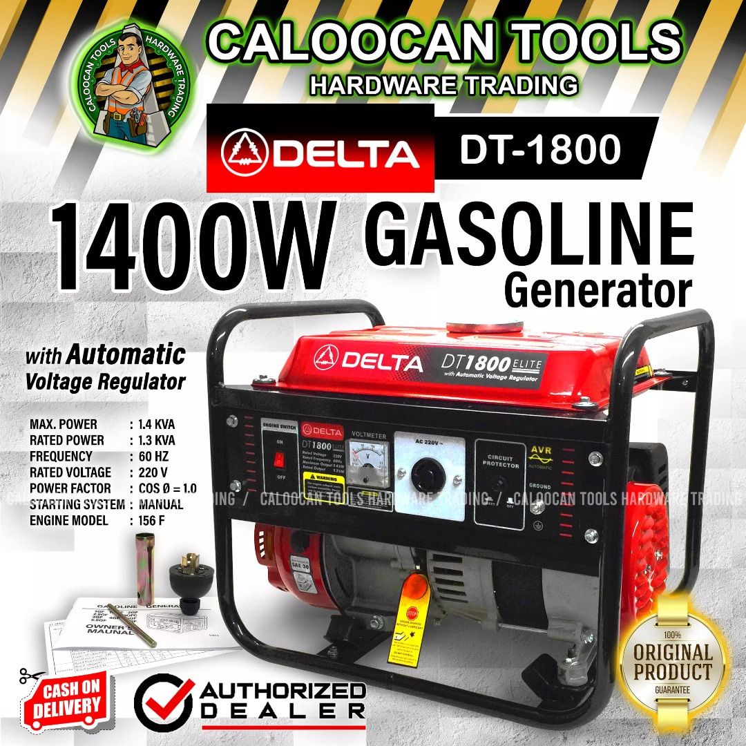 DELTA 1400W 4-Stroke Air-cooled Single Cylinder Portable Generator ...