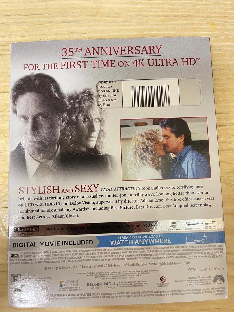 Fatal Attraction 4k Blu Ray 美版英字紙套 興趣及遊戲 音樂樂器 And 配件 音樂與媒體 Cd 及 Dvd