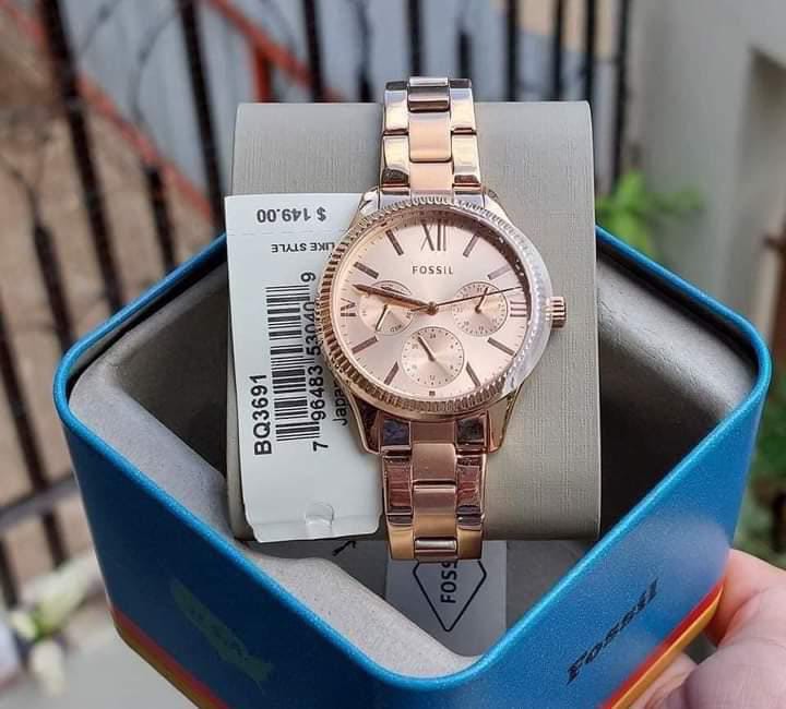 Fossil BQ3691 Rye Multifunction Rose Gold-Tone Stainless Steel Watch ...