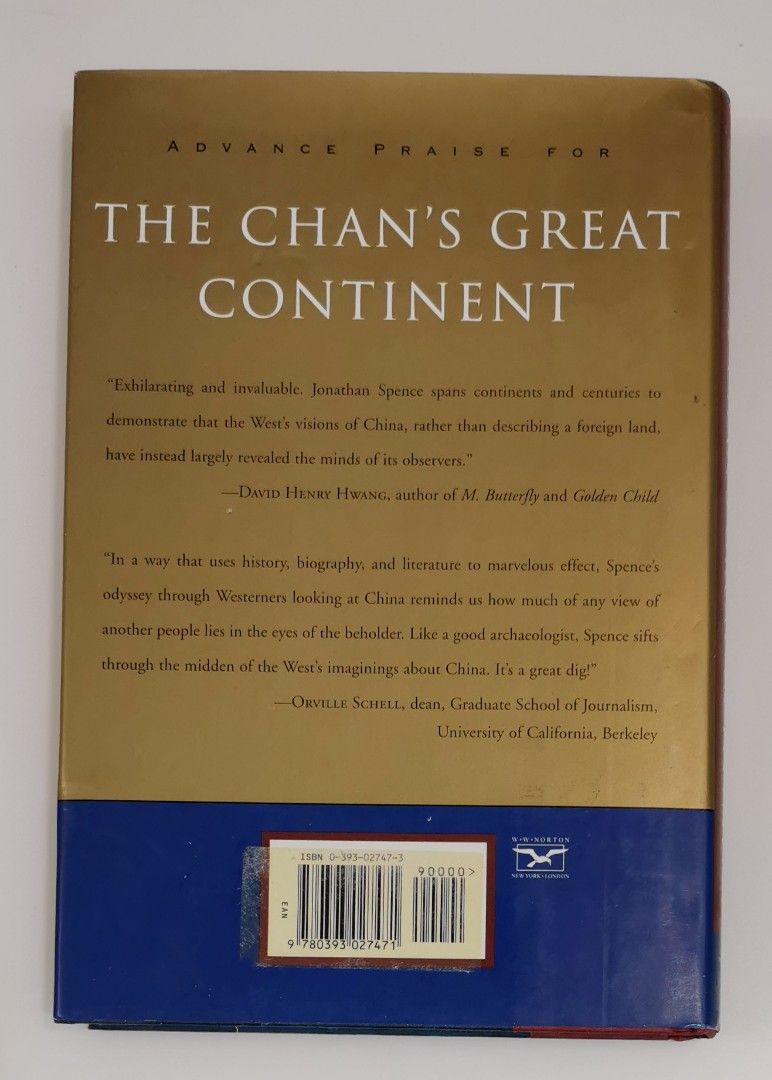 Hardcover. THE CHAN'S GREAT CONTINENT. CHINA IN WESTERN MINDS, Hobbies ...