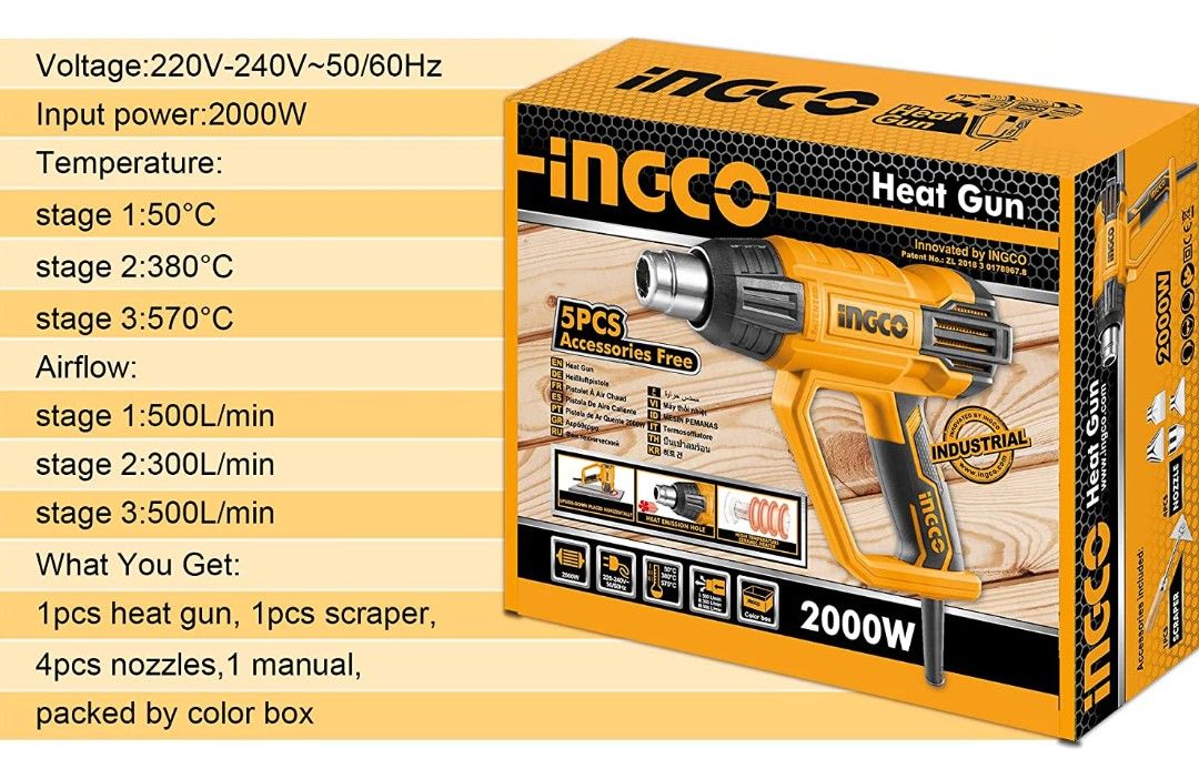 INGCO 2000W Heat Gun HG200028 (for Art gun, car decal gun etc ...