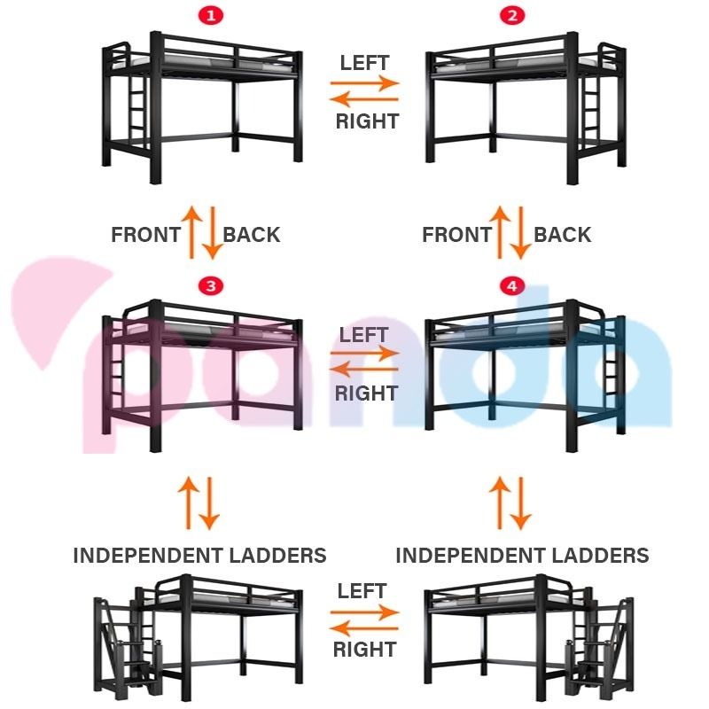 Iron Bed Bunk Loft Bed Black Frame Student Dormitory Bed (DE ...
