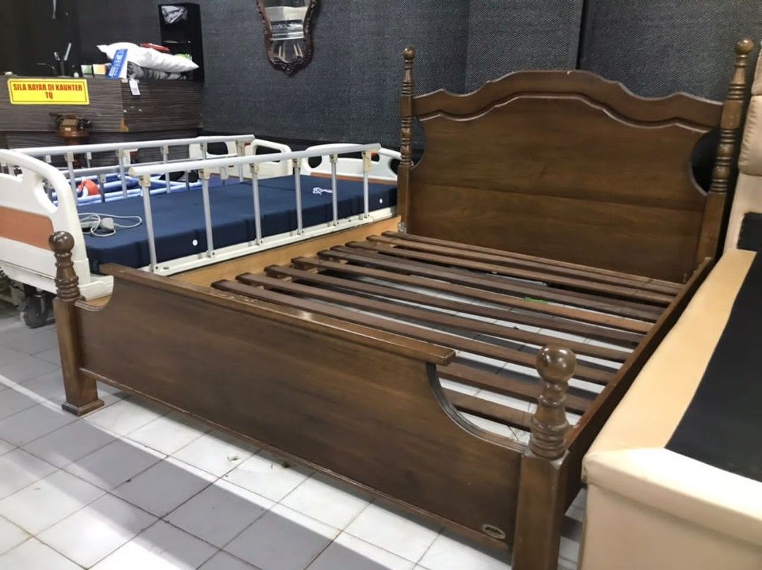 Katil kayu getah gred A, Furniture & Home Living, Furniture, Bed Frames ...