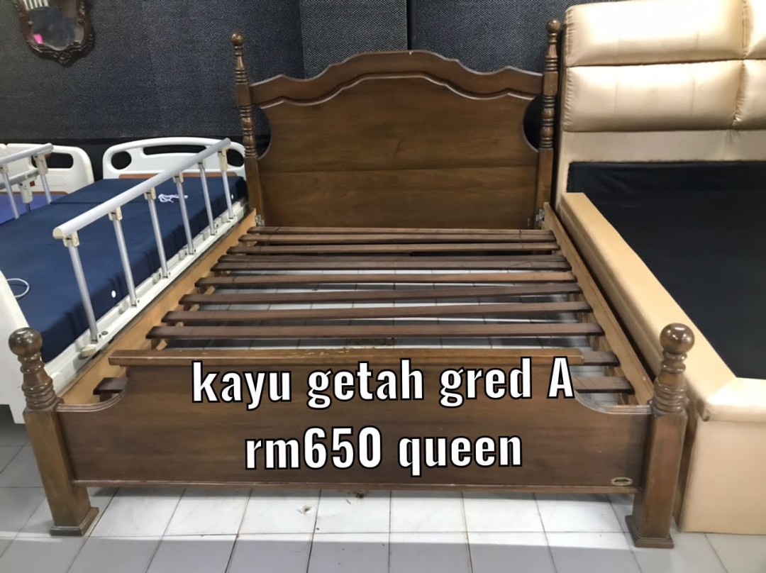 Katil kayu getah gred A, Furniture & Home Living, Furniture, Bed Frames ...