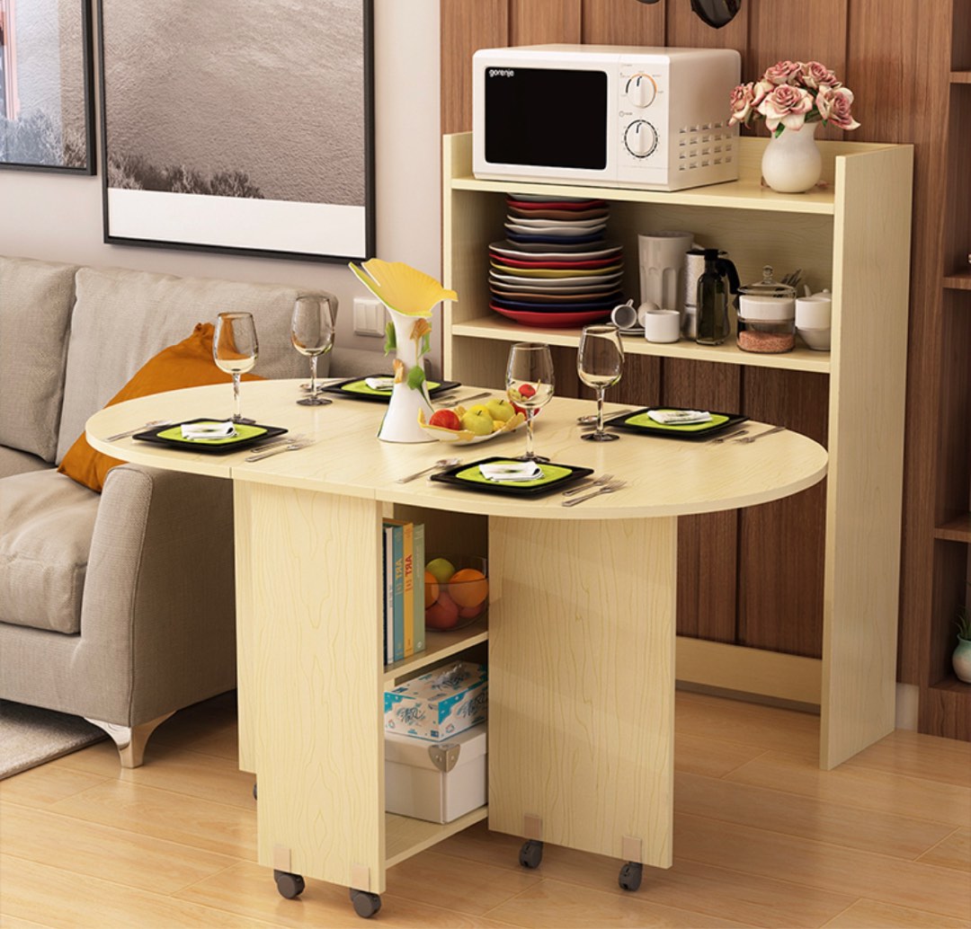 Kelly portable teal wood foldable dining table with storage, Furniture ...