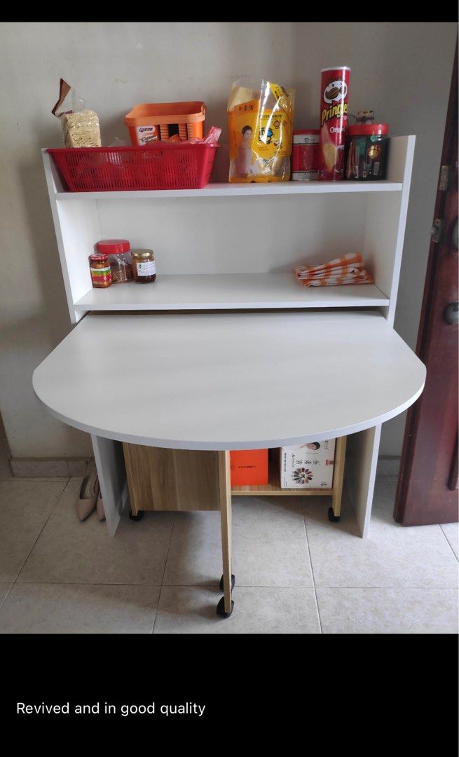 Kelly portable teal wood foldable dining table with storage, Furniture ...