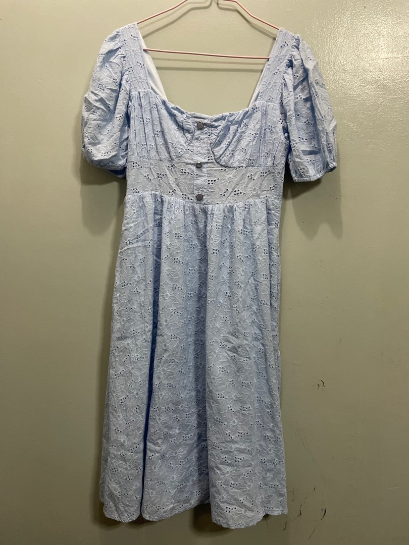 Lace Baby Blue Dress Eyelet, Women's Fashion, Dresses & Sets, Dresses ...