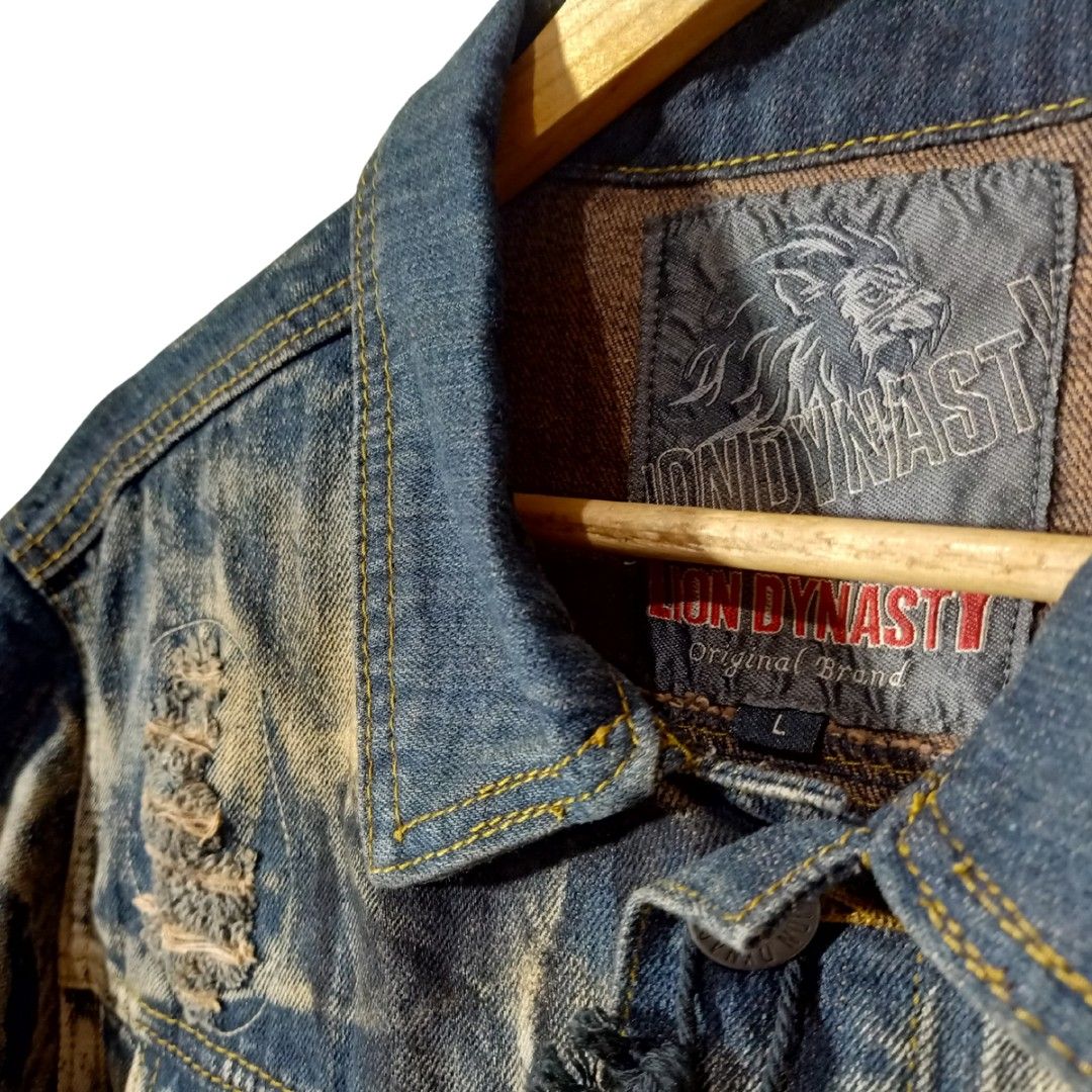 Lion Dynasty Rugged Denim Jacket (Black & Brown) - 27 L 22 W, Men's ...