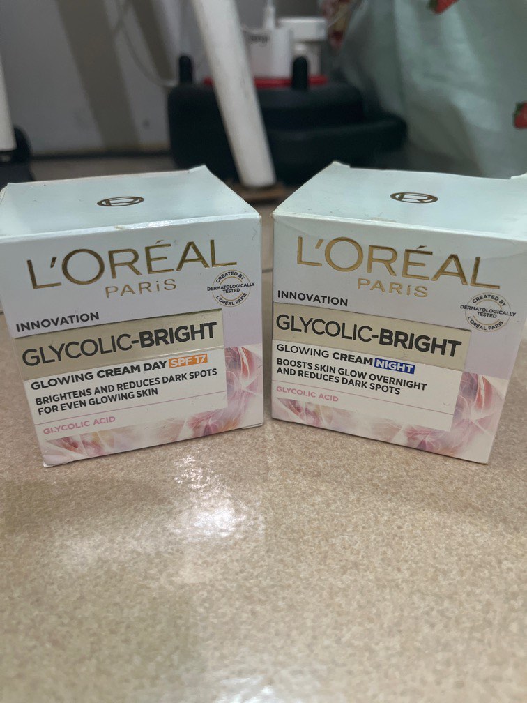 Loreal glycolic bright day & night cream, Kesehatan & Kecantikan, Kulit ...
