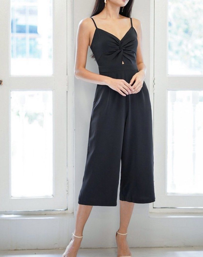 LOVET Roxanne twist-knot jumpsuit (Black), Women's Fashion, Dresses & Sets, Jumpsuits on Carousell