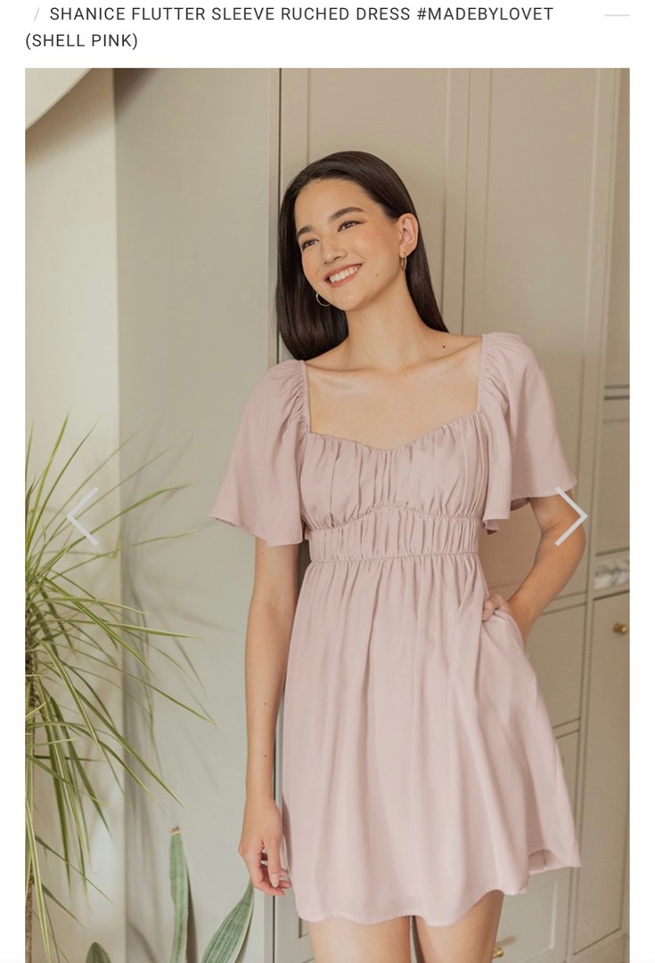 LOVET SHANICE FLUTTER SLEEVE RUCHED DRESS #MADEBYLOVET (SHELL PINK ...