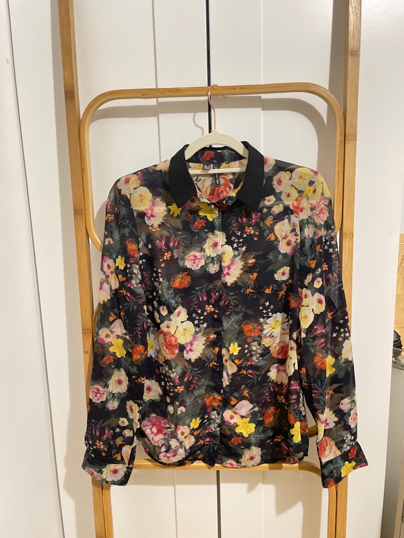 MNG COLLECTION Sheer Floral Top, Women's Fashion, Tops, Longsleeves on ...