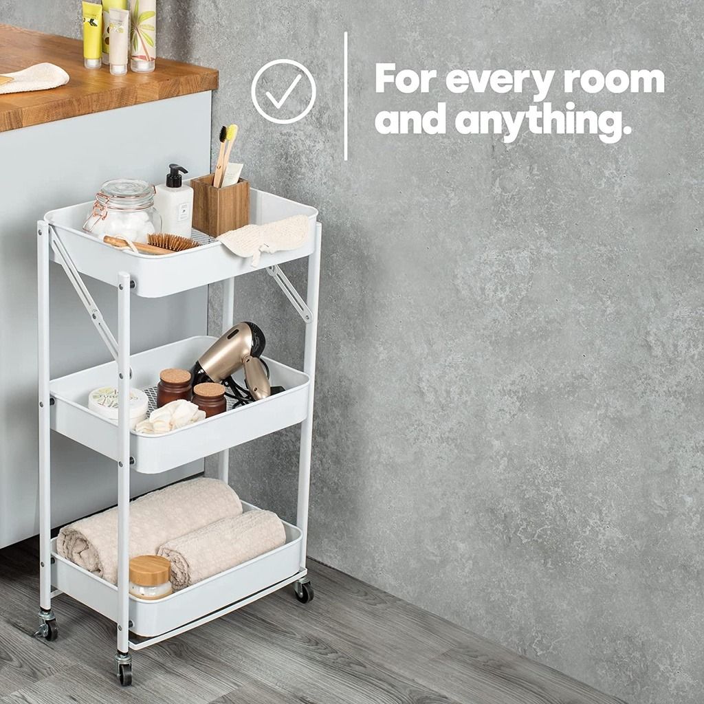 Multi-purpose Foldable 3 Tier Storage Trolley Rolling Cart Home ...