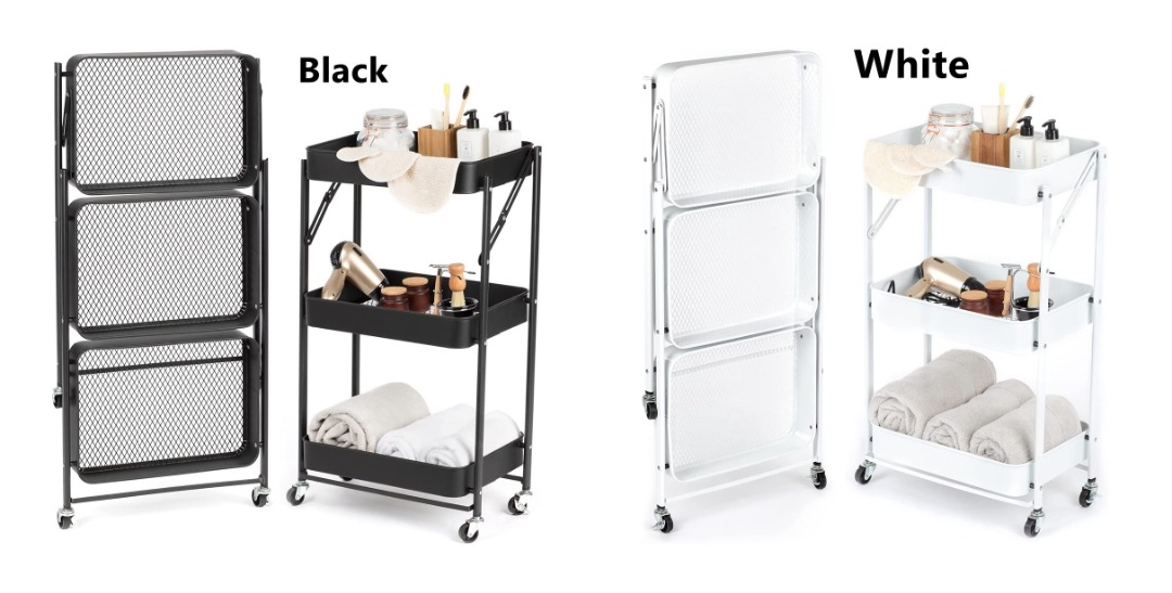 Multi-purpose Foldable 3 Tier Storage Trolley Rolling Cart Home ...